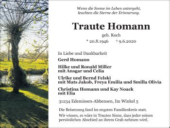Traueranzeigen Von Traute Homann Trauer Anzeigen De