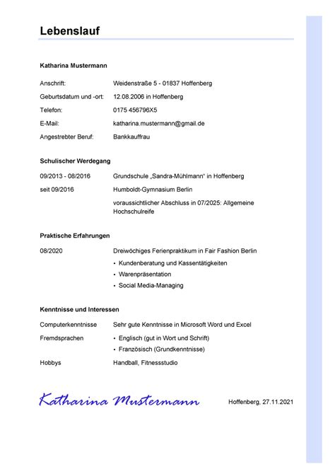 Bewerbung Schülerpraktikum Vorlage im Online Editor