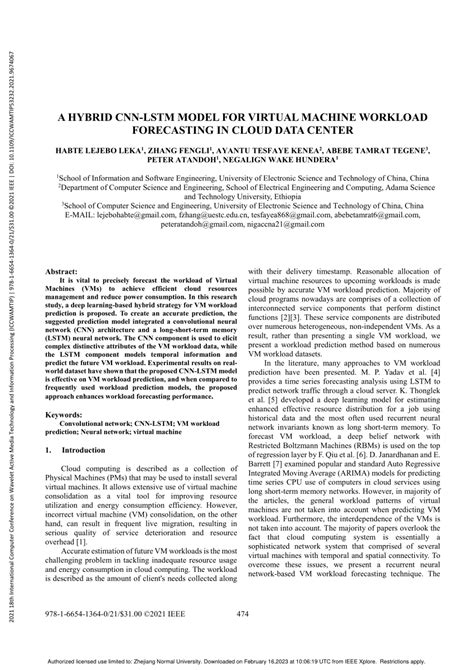 pdf a hybrid cnn lstm model for virtual machine workload forecasting in cloud data center