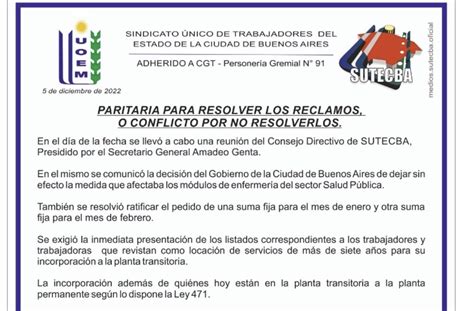 Comunicado S U T E C B A Sindicato Único de Trabajadores del