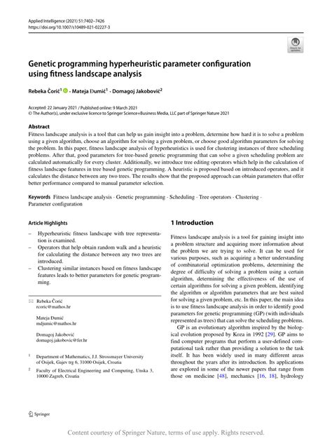 genetic programming hyperheuristic parameter configuration using fitness landscape analysis