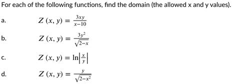 solved for each of the following functions find the domain