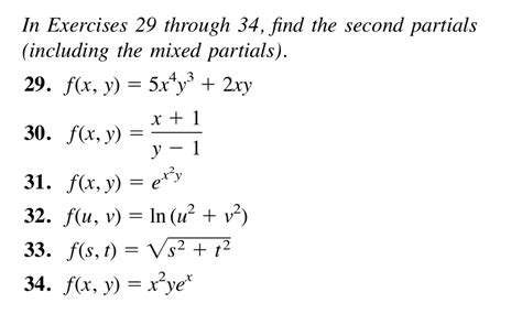 solved in exercises 29 through 34 find the second partials