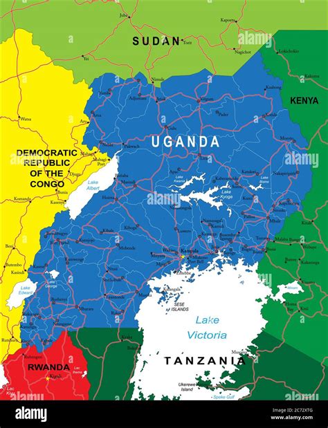 Uganda Highly Detailed Vector Map With Administrative Regions Main