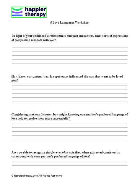 Love Languages Worksheet Happiertherapy Worksheets Library