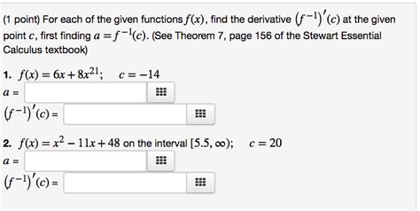 solved 1 point for each of the given functions f x find