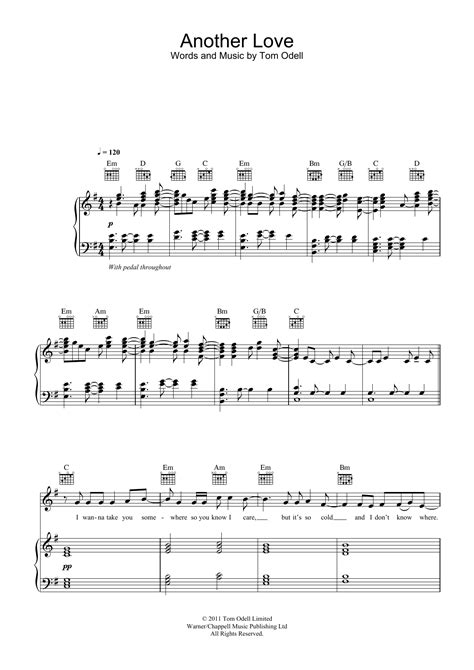 Another Love By Tom Odell Sheet Music For Piano Vocal Guitar Chords