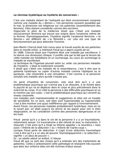 La névrose hystérique La névrose hystérique ou hystérie de conversion