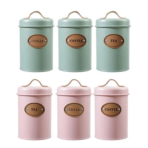 3 Pieces Sugar Coffee Tea Canister Airtight Lid Can Tin Keep Goods