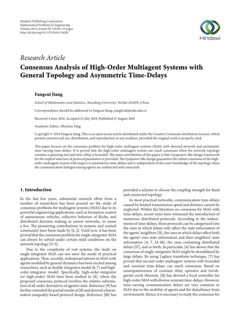 pdf consensus analysis of high order multiagent systems with general topology and asymmetric