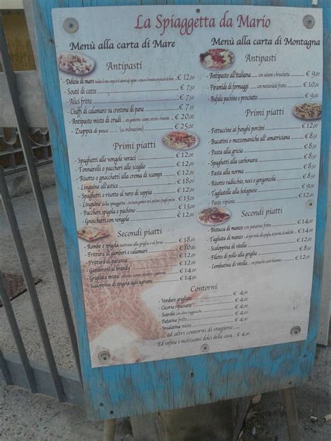 Menu Da La Spiaggetta Da Mario Pub Bar Torvaianica