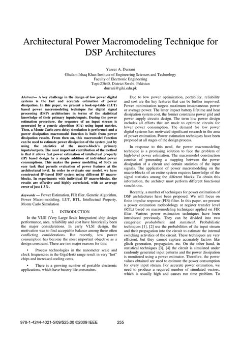 pdf architectural power macromodeling technique for dsp architectures