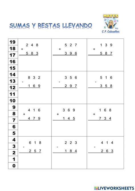 Sumas y restas llevando 2º primaria interactive worksheet