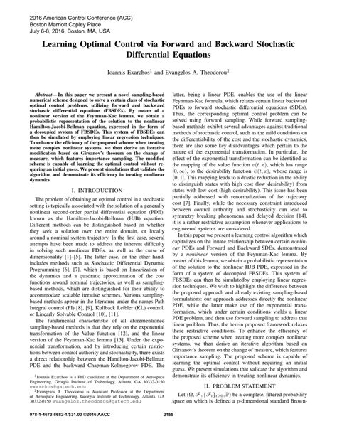 pdf learning optimal control via forward and backward stochastic differential equations