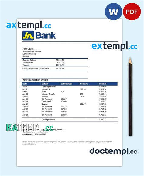 Sample Jamaica National Bank Proof Of Address Statement Template In