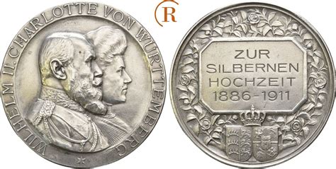 Württemberg Silbermedaille auf Silberhochzeit 1911 Wilhelm II