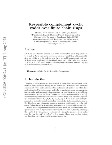 pdf reversible complement cyclic codes over finite chain rings