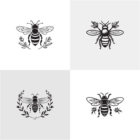 Honeybee Silhouettes Clip Art Collection Bee Black Shape Vector