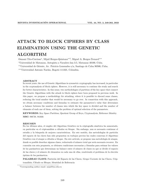 pdf attack to block ciphers by class elimination using the genetic algorithm