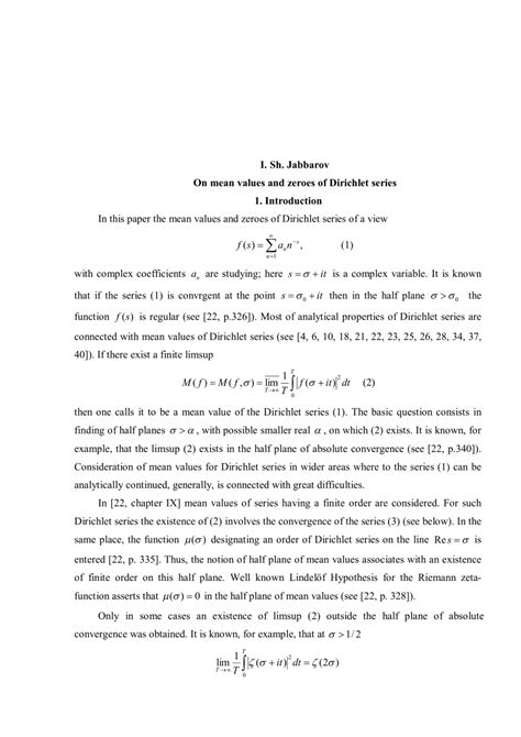 pdf on mean values and zeroes of dirichlet series