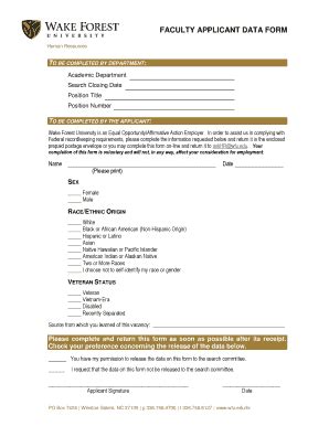 Fillable Online Hr Wfu FACULTY APPLICANT DATA FORM Fax Email Print