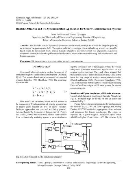 pdf rikitake attractor and it`s synchronization application for secure communication systems