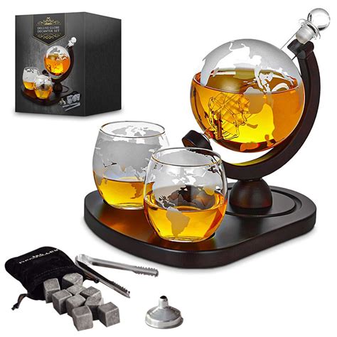 Zestaw Do Whisky GLOBUS DELUXE Karafka 2 Szklanki Drewniana