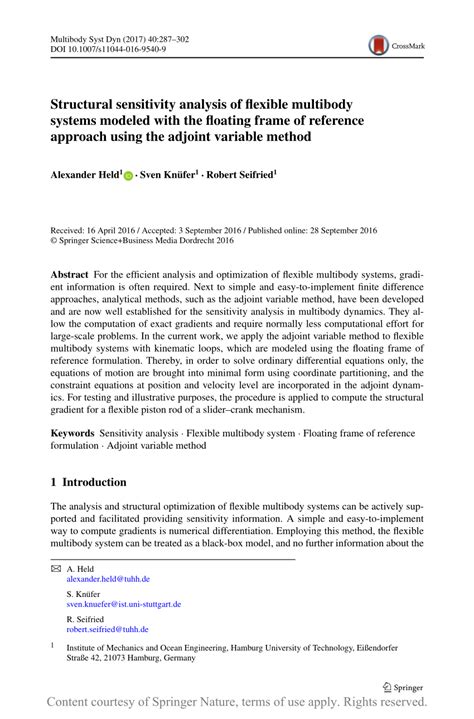 structural sensitivity analysis of flexible multibody systems modeled with the floating frame of