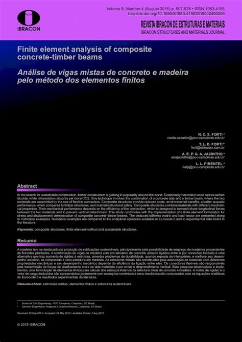 pdf finite element analysis of composite concrete timber beams · 508 ibracon structures and