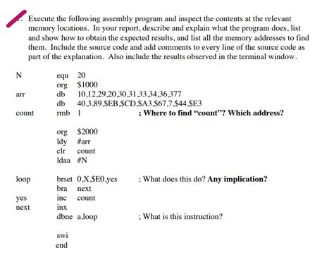 solved 1 execute the following assembly program and inspect