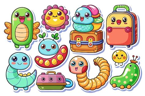 A Collection Of Cute Cartoon Characters With Big Eyes And Smiling Faces