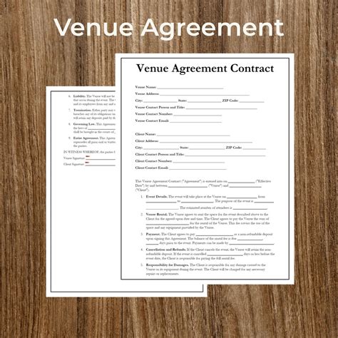 Venue Agreement Contract Form For Events And Weddings Printable