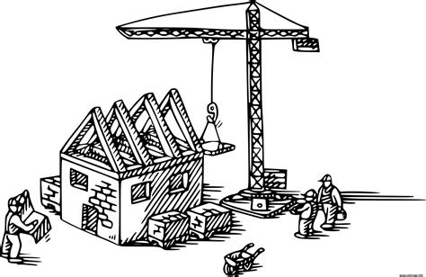 Coloriage Grue Chantier De Construction Maison JeColorie