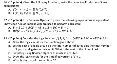solved p6 10 points given the following functions write