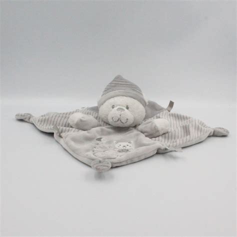 Doudou plat ours gris rayé MAX ET SAX