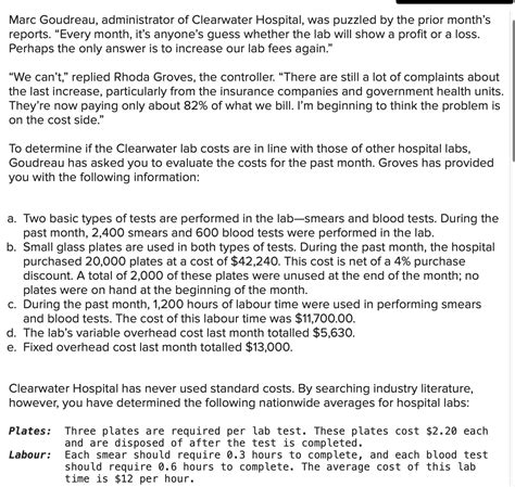 Solved Marc Goudreau Administrator Of Clearwater Hospital Chegg