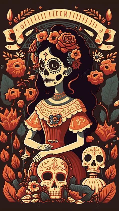 Fondo Dia Mexicano De Los Muertos Calavera Chica Dibujos Animados De