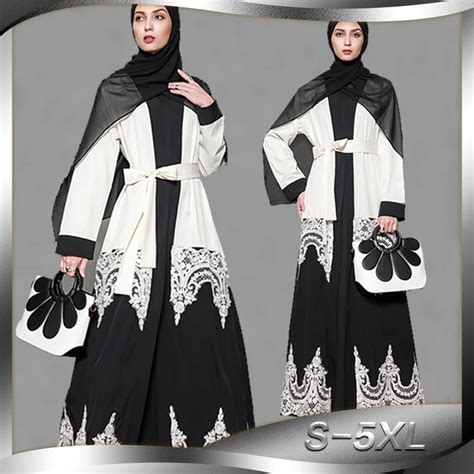 2018 Women Muslim Dress Black White Patchwork Plus Size 5XL Islamic