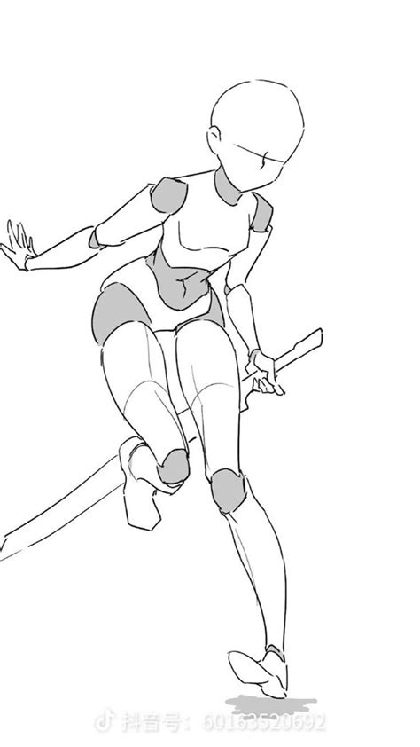 Dynamic Poses Drawing Female Skier In Mid Air