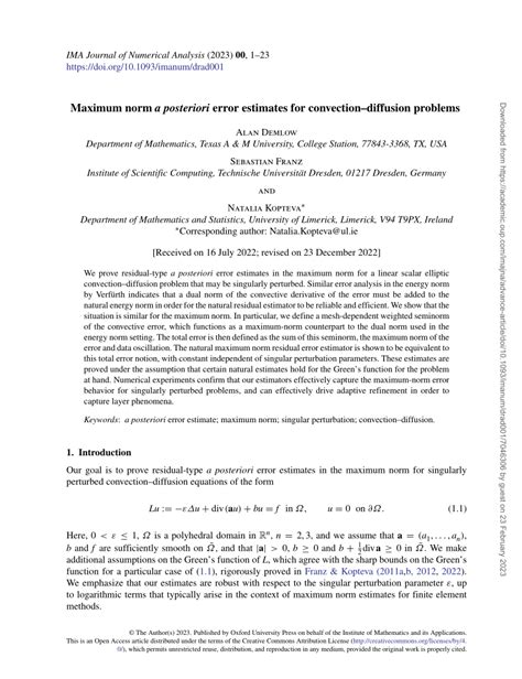 pdf maximum norm a posteriori error estimates for convection diffusion problems