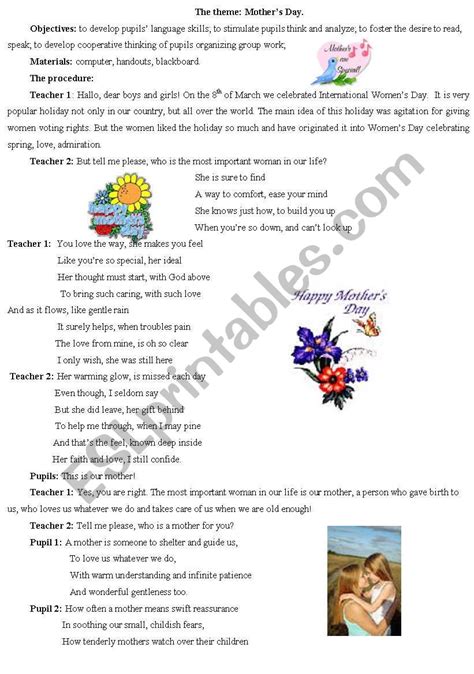 Mothers Day Esl Worksheet By Olalalas