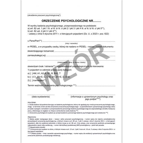 Orzeczenie Psychologiczne Dla Kierowc W
