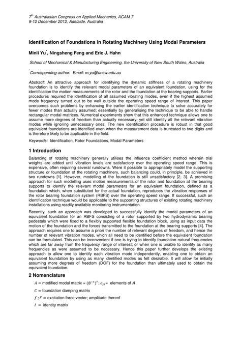 pdf identification of foundations in rotating machinery using modal parameters