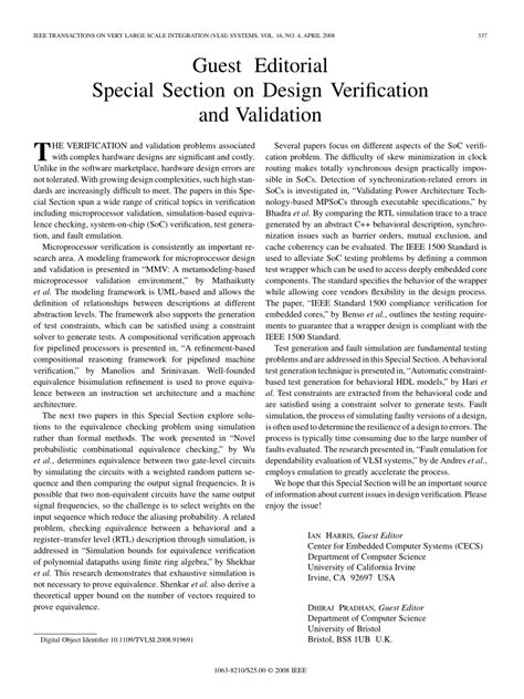 pdf guest editorial special section on design verification and validation