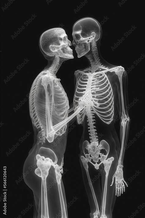 An X Ray Photograph Of A Couple Of Skeletons Embracing And Kissing