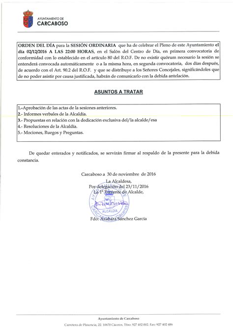 ORDEN DEL DIA SESION ORDINARIA DE PLENO