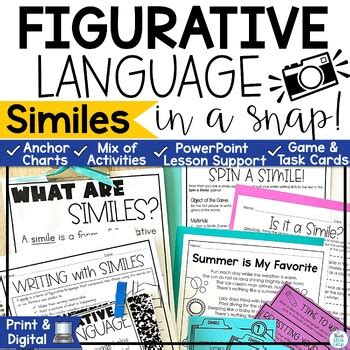 Similes Worksheets Anchors Charts Game Poems Figurative Language Practice