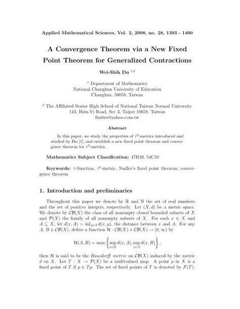 a convergence theorem via a new fixed point theorem for