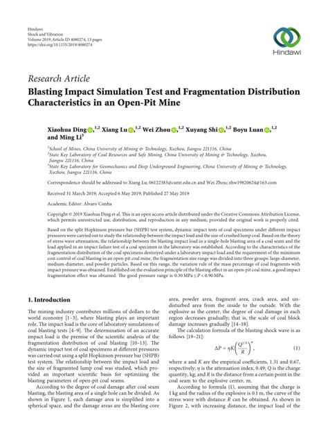 pdf blasting impact simulation test and fragmentation distribution characteristics in an open