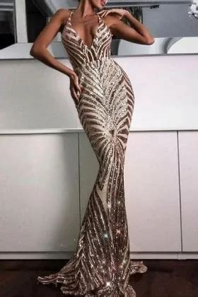 Striped Gold Sequin Mermaid Long Unusual Prom Dress Promfy